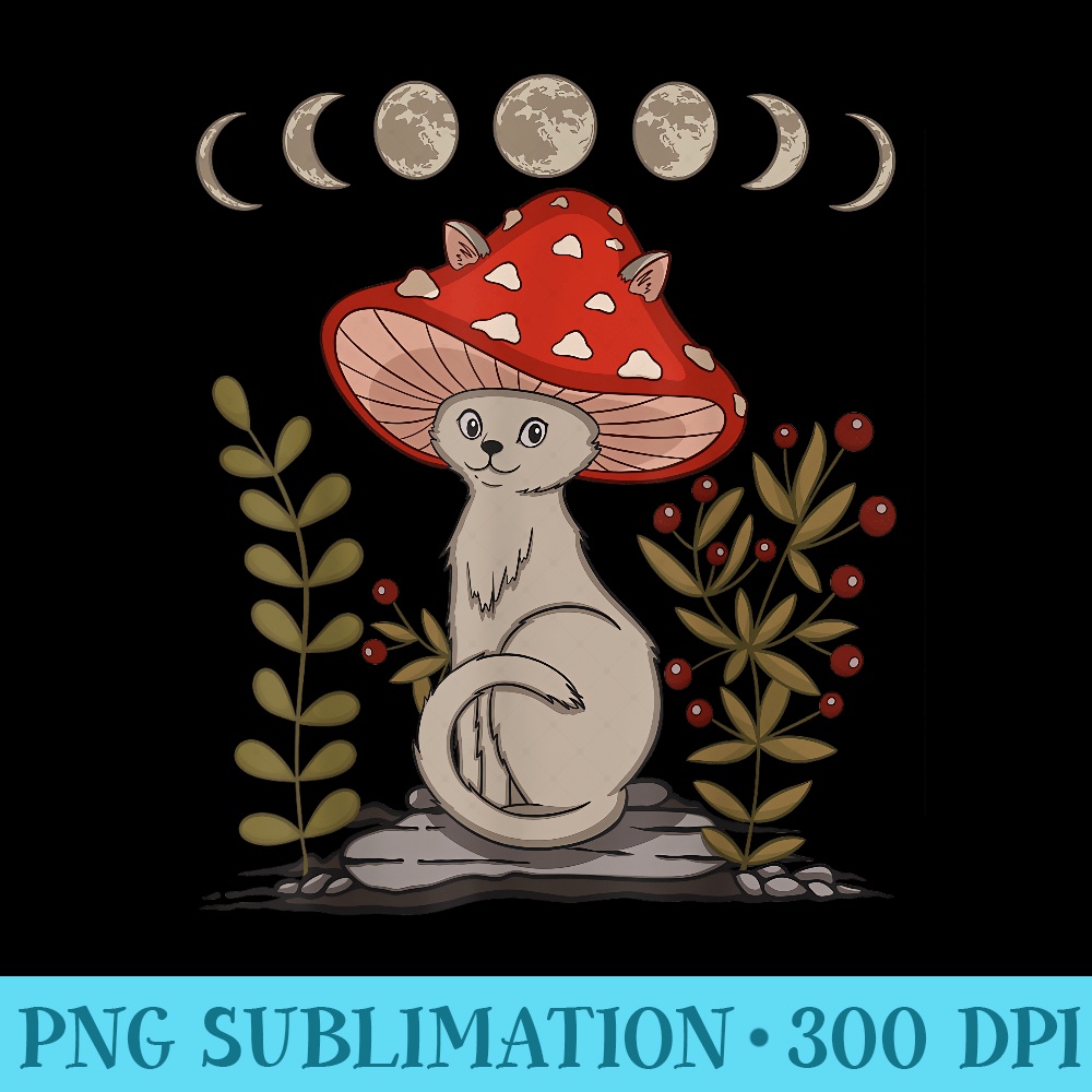 Cottagecore Aesthetic Cat With Mushroom Hat - Transparent PN | Inspire ...