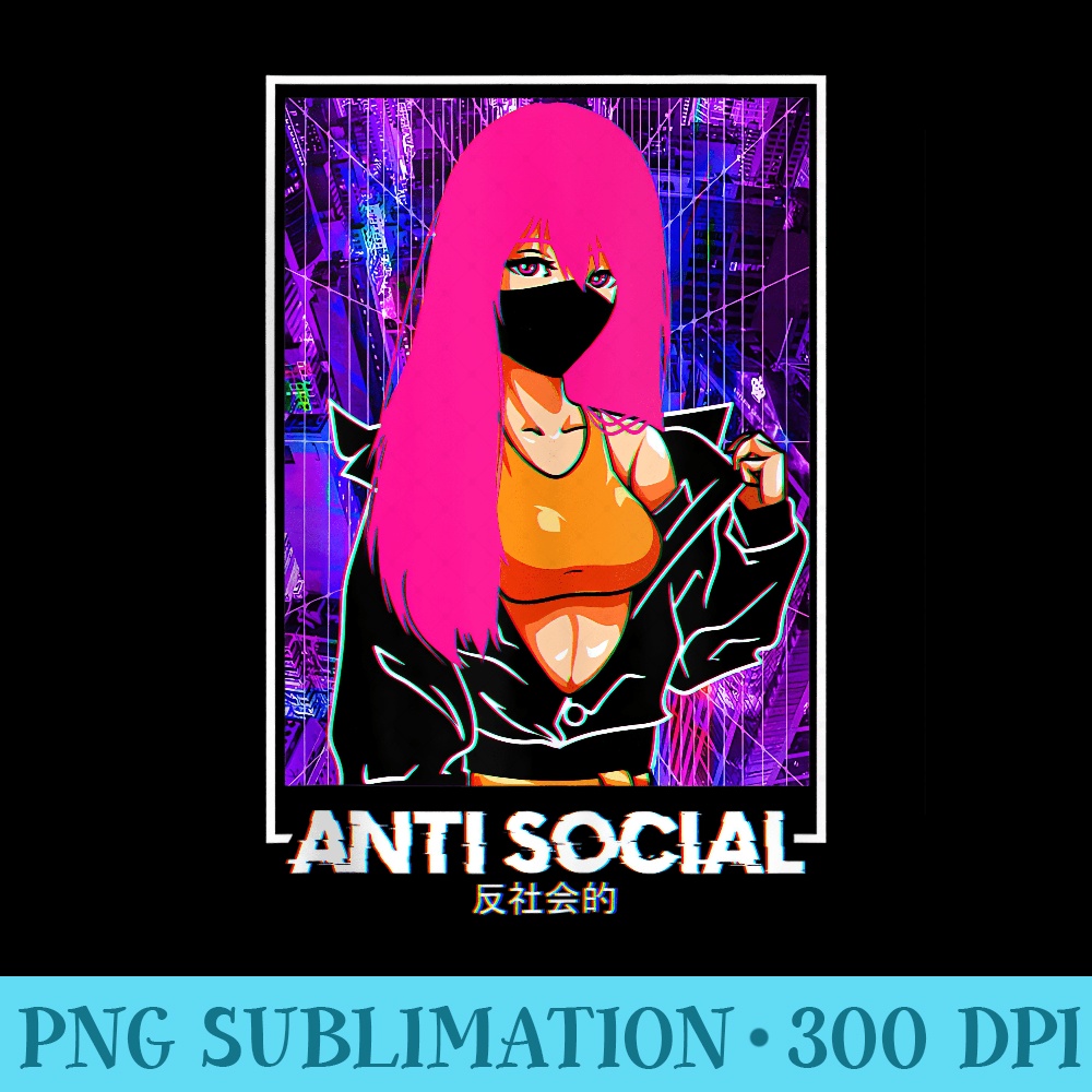 Anti Social Anime Girl Vaporwave Japanese Aesthetic - PNG Do | Inspire ...