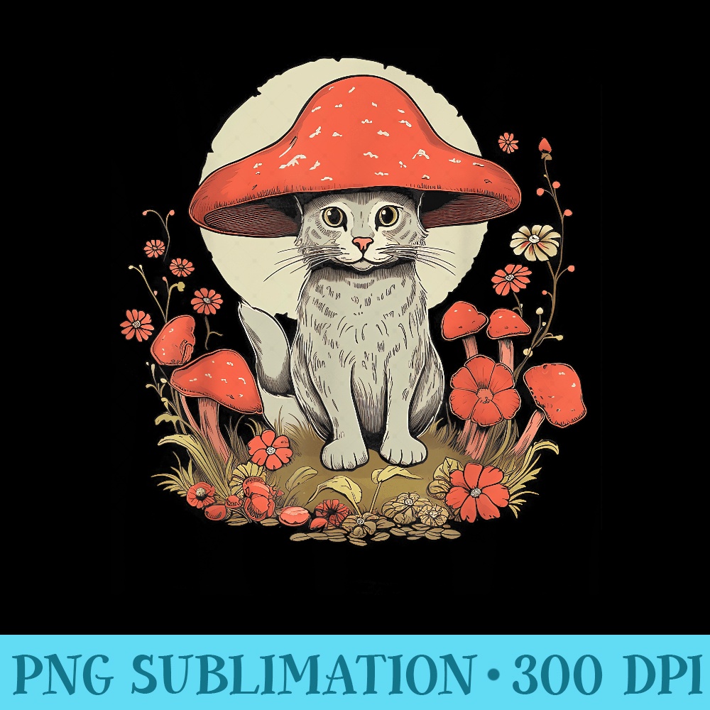Cottagecore Aesthetic Cat with Mushroom Hat - PNG design ass | Inspire ...