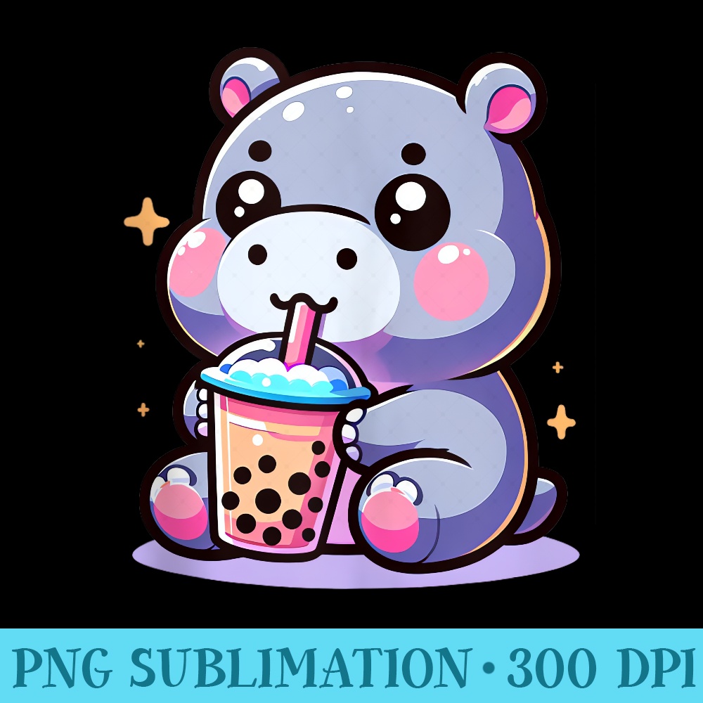 Kawaii Hippo Anime Boba Tea Bubble Milk Tea - PNG Image Down | Inspire ...
