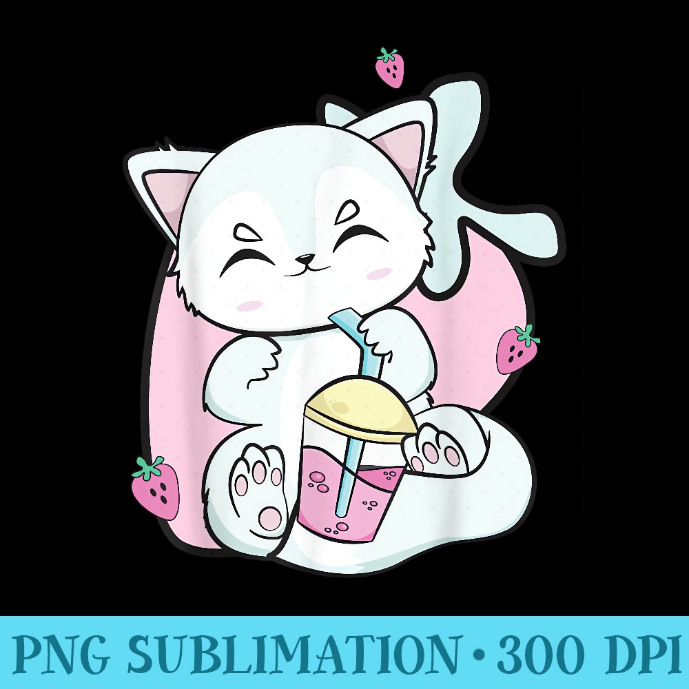 Cute Arctic Fox Drinks Strawberry Milk And Boba Bubble Tea - | Inspire ...