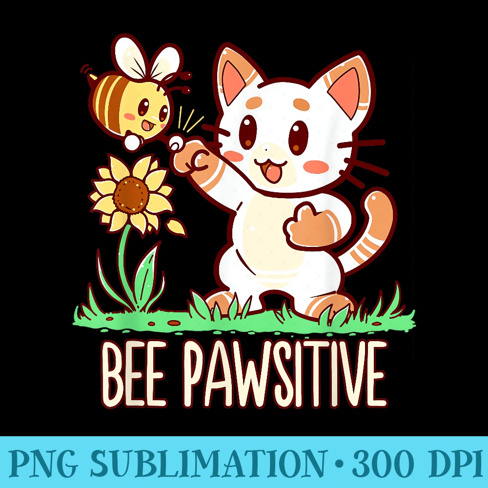 Bee Pawsitive Cat and Bumble Bee Pun - Download PNG Pictures | Inspire ...