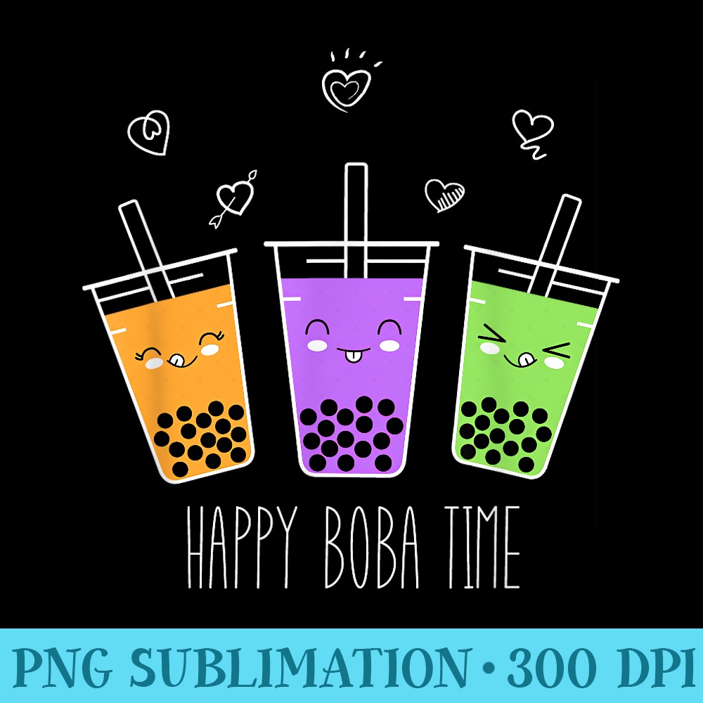 Kawaii Happy Boba Tea Time Bubble Milk Tea Drinks - PNG Clip - Inspire ...