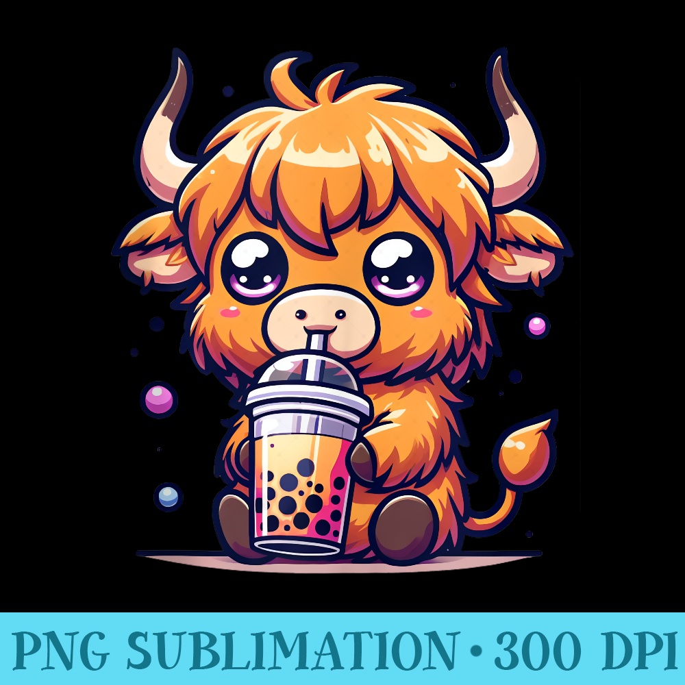 Kawaii Highland Cow Anime Boba Tea Bubble Milk Tea - Sublima | Inspire ...