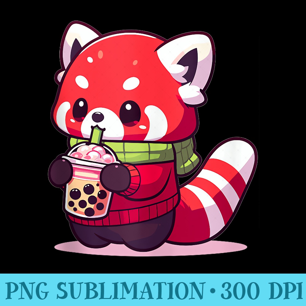 Cute Japanese Kawaii Chibi Red Panda Drinking Boba Tea - Dow | Inspire ...