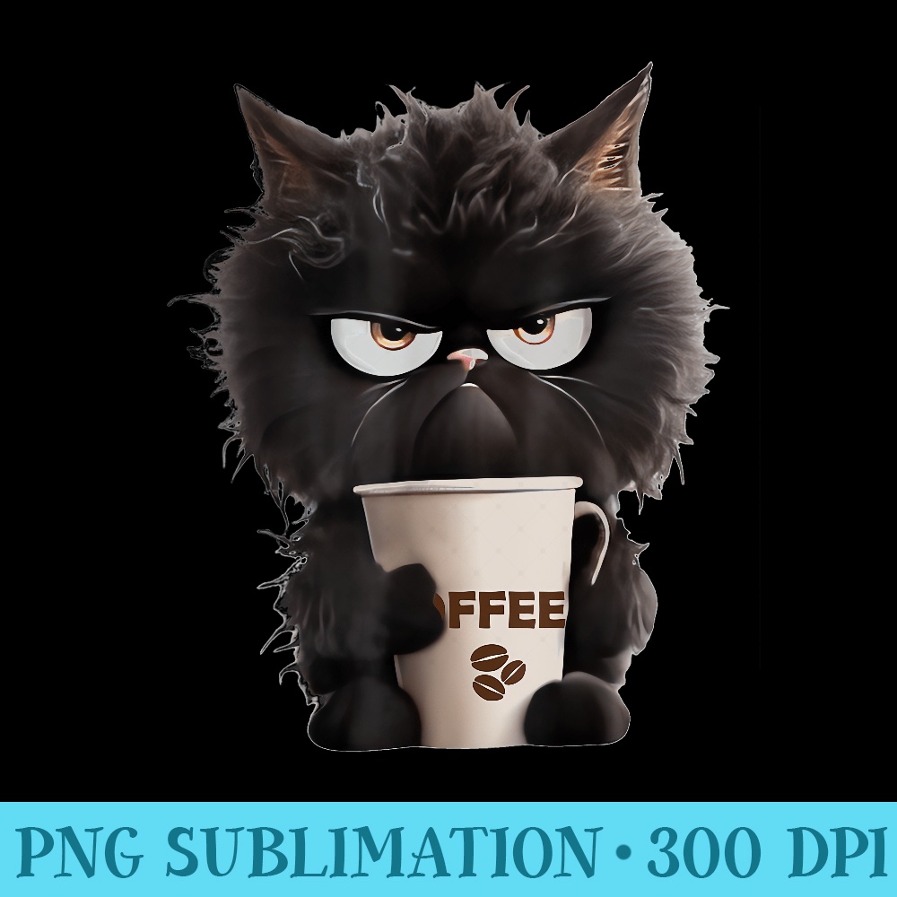 Funny Angry Black Cat Drinking Coffee Loves Coffee Pet - PNG | Inspire ...