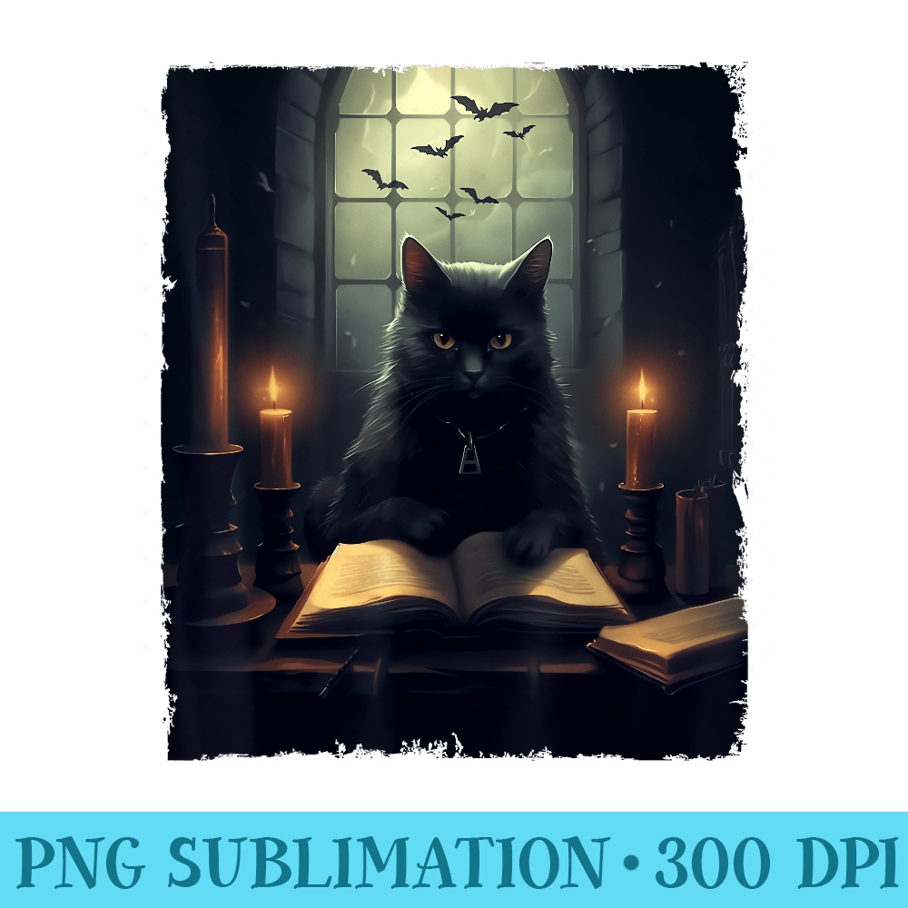 Retro Black Cat Reading Book Vintage Halloween Book Lover - | Inspire ...