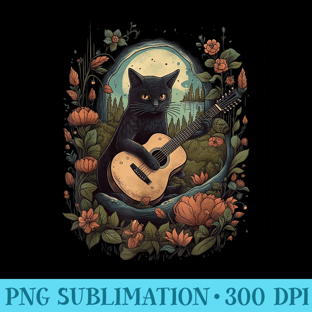 Cottagecore Aesthetic Black Cat Classic Guitar Girls Women - | Inspire ...