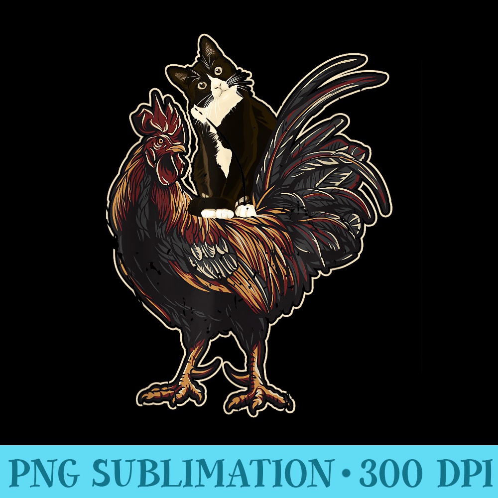 Black Cat Riding a Chicken Rooster Funny Animal Farming - Un | Inspire ...
