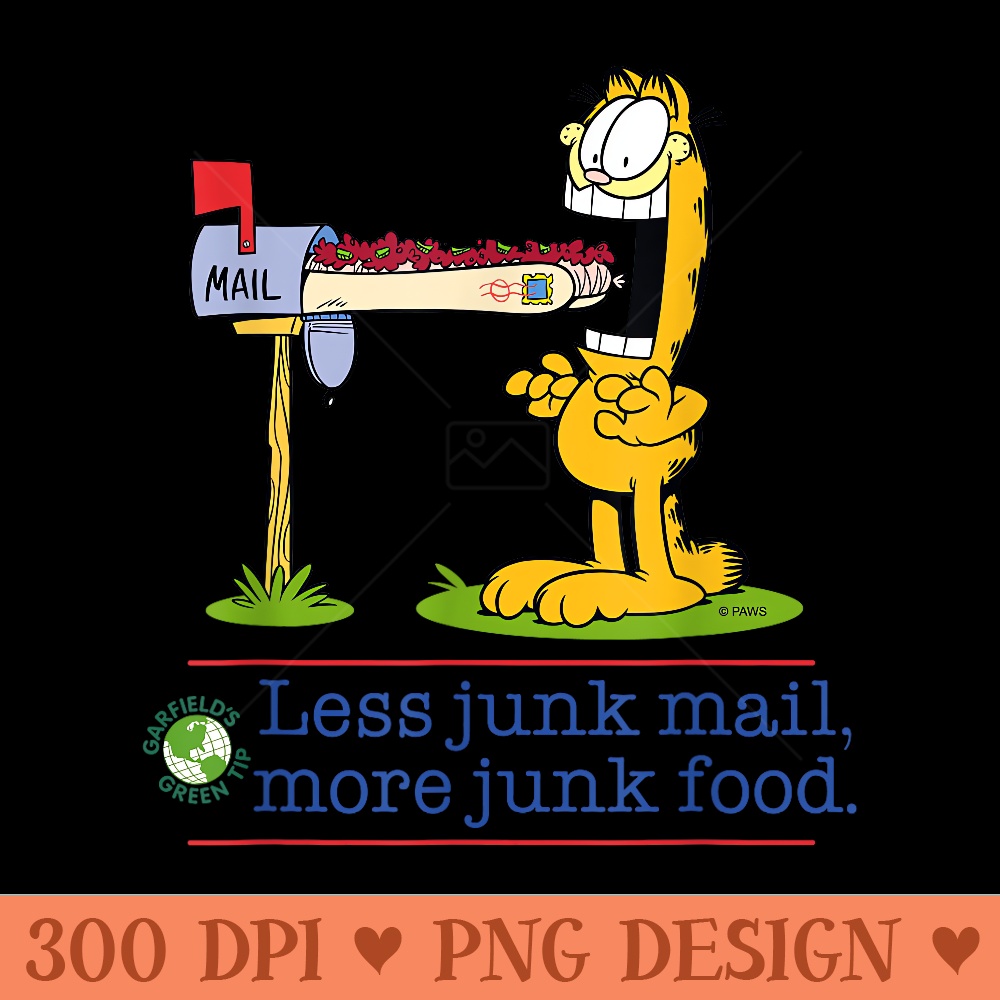 Garfield Less Junk Mail - Exclusive PNG designs | Inspire Uplift