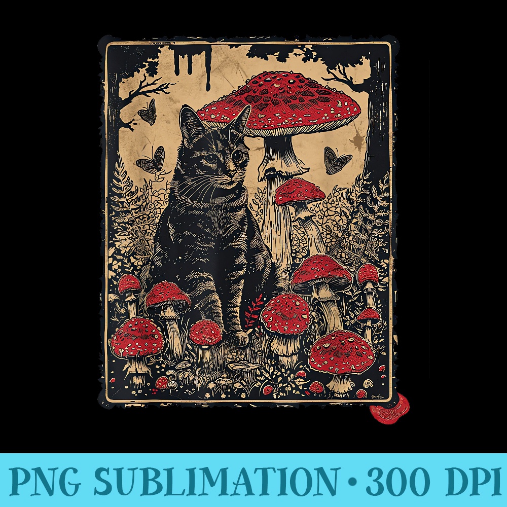 cottagecore aesthetic cat sits at toadstool mushroom - Downl | Inspire Uplift