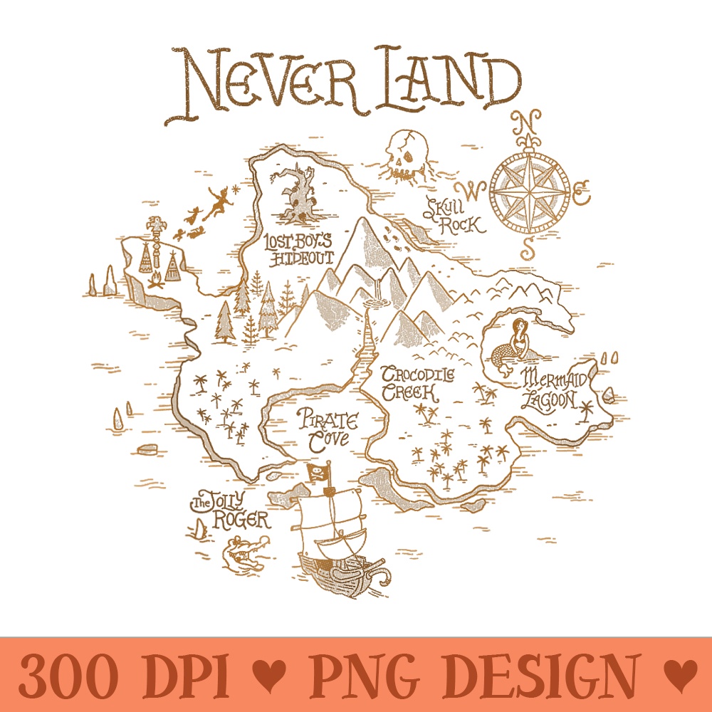 Disney Peter Pan Never Land Map Graphic T - Modern PNG desig | Inspire ...