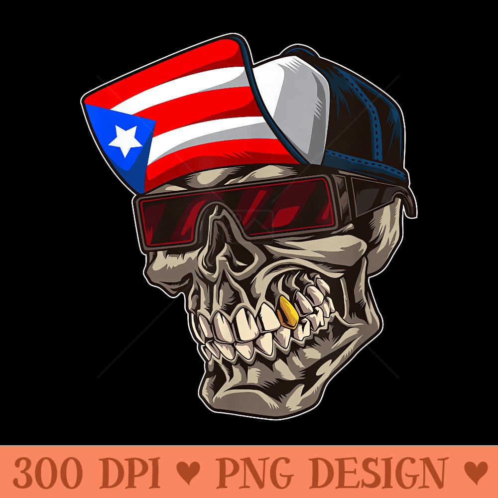 Cool Puerto Rican Skull With Cap And Puerto Rico Flag - PNG | Inspire ...