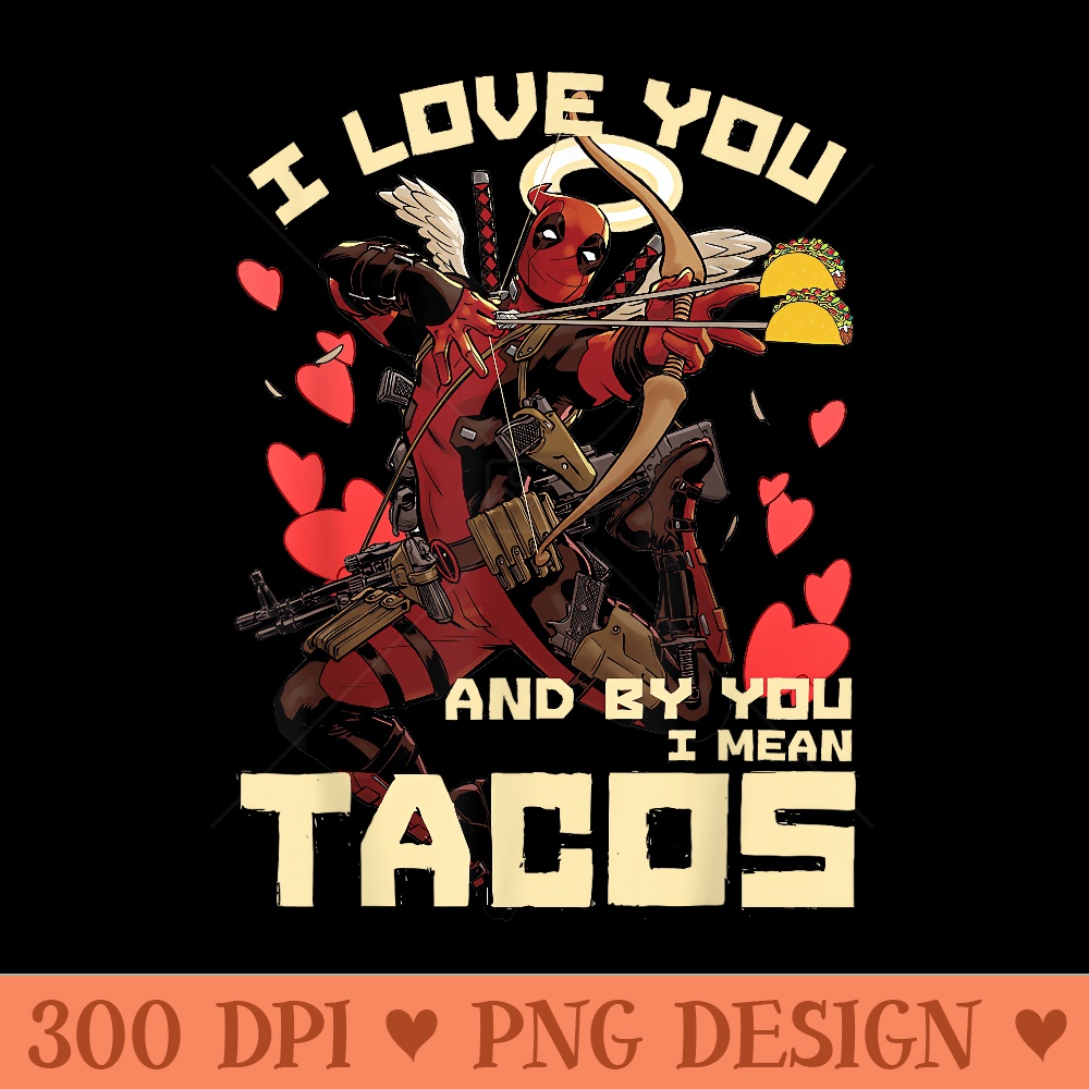 Marvel Deadpool Cupid Love For Tacos Graphic T - PNG Clipart | Inspire ...