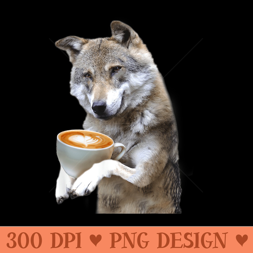 Brown Wolf Wolves Drinking Coffee Smiling, Funny Cute - Vect | Inspire Uplift