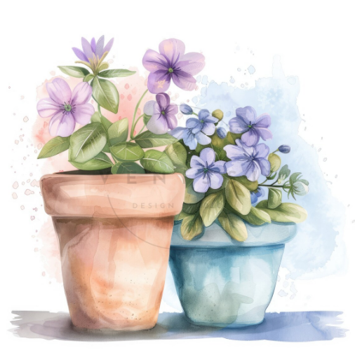 12 Rustic Potted Flowers Clipart Pack, Watercolor Plants In | Inspire ...