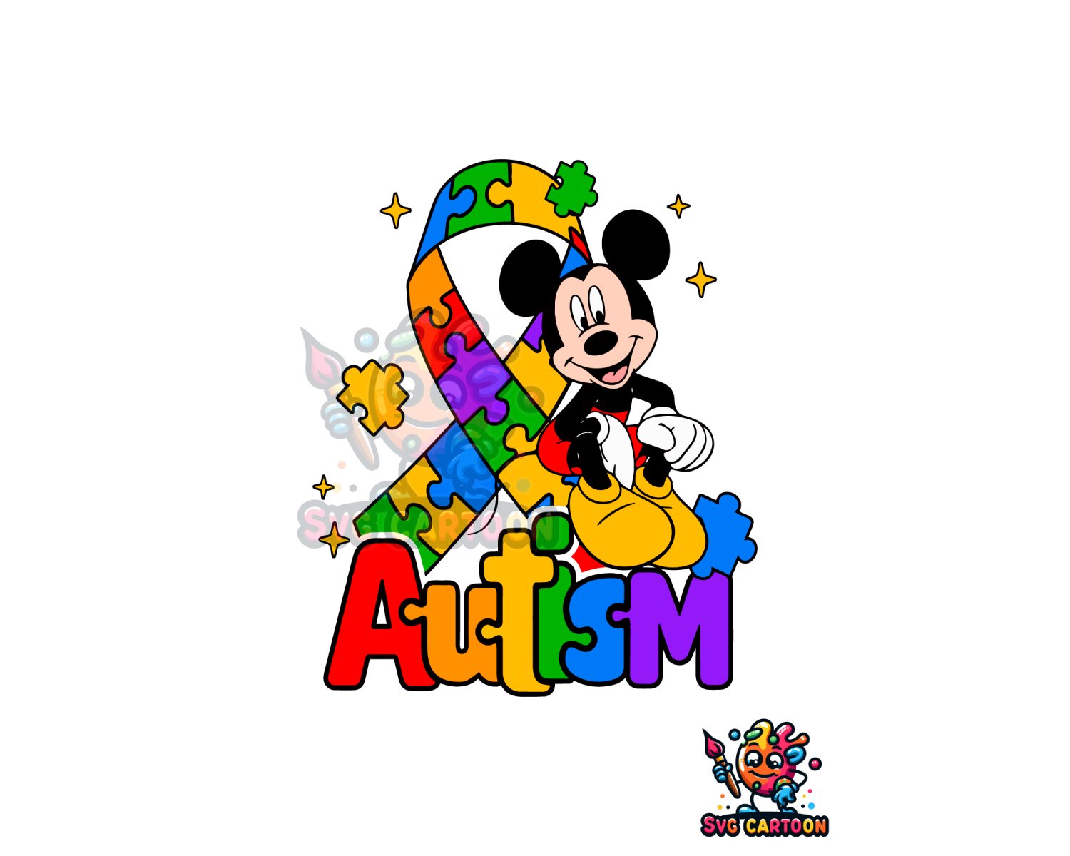 Mickey Autism Awareness Ribbon Puzzle Piece SVG | Inspire Uplift