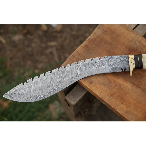 Handmade Damascus Kukri Knife with Stag Horn and Bone Handle - Inspire ...