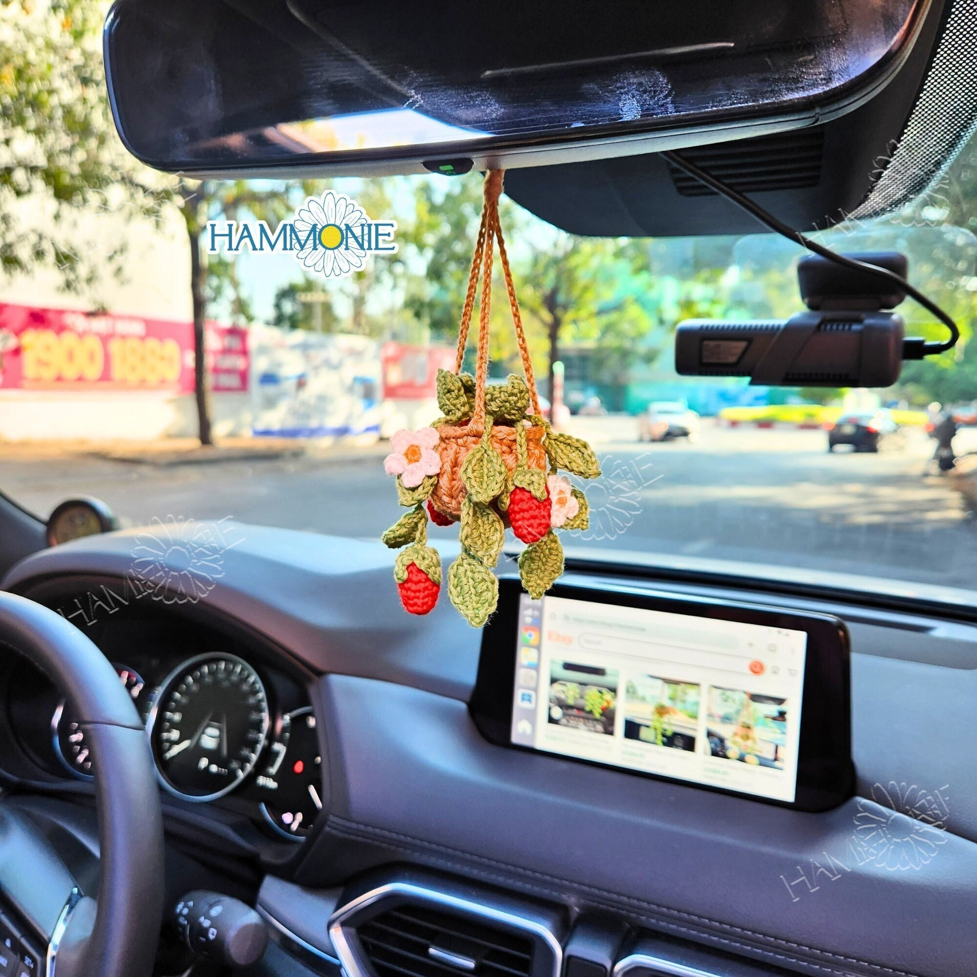 Strawberry Crochet Car Plant Hanging, Strawberry & Daisy Pla | Inspire ...
