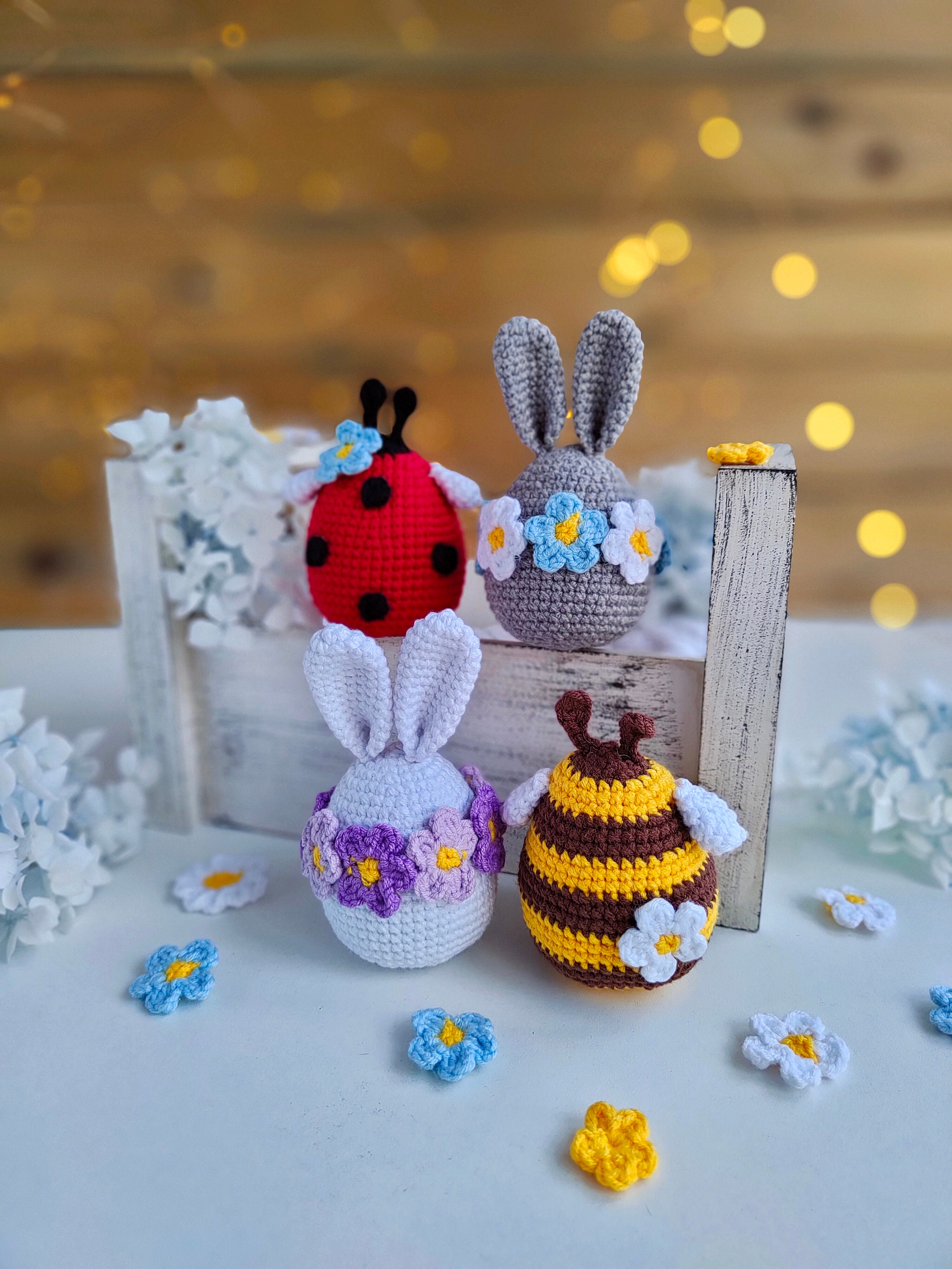 Crochet Flower Bunny/ Bee /Lady Bug, Easter Eggs Crochet, Ea | Inspire ...
