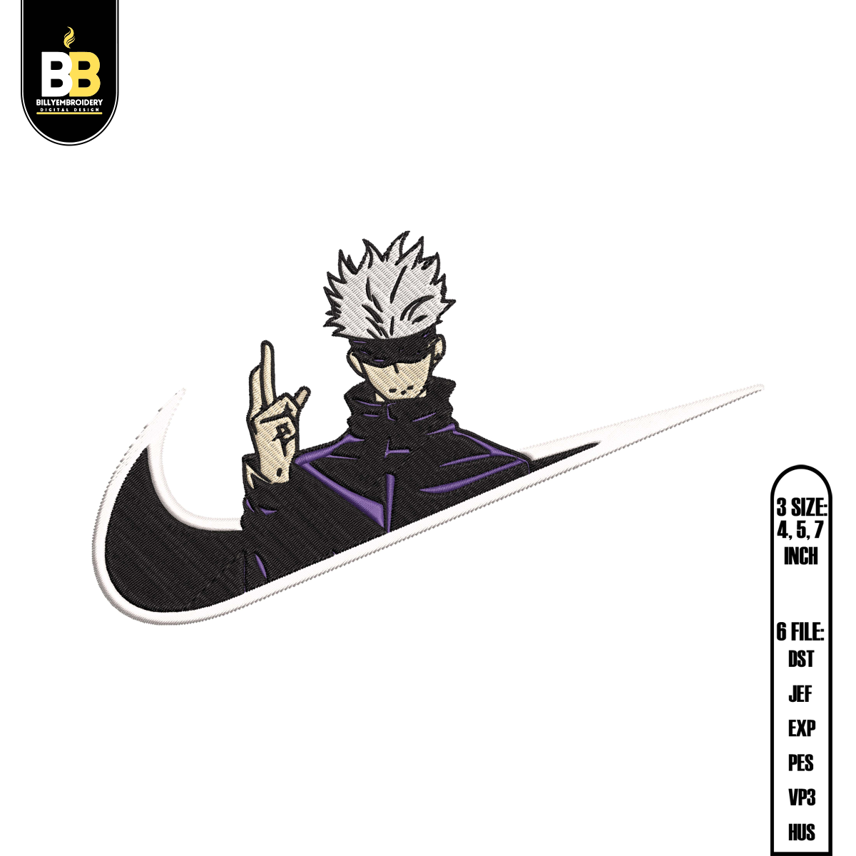 Nike Gojo Satoru Embroidery Designs, Embroidery Files - Inspire Uplift