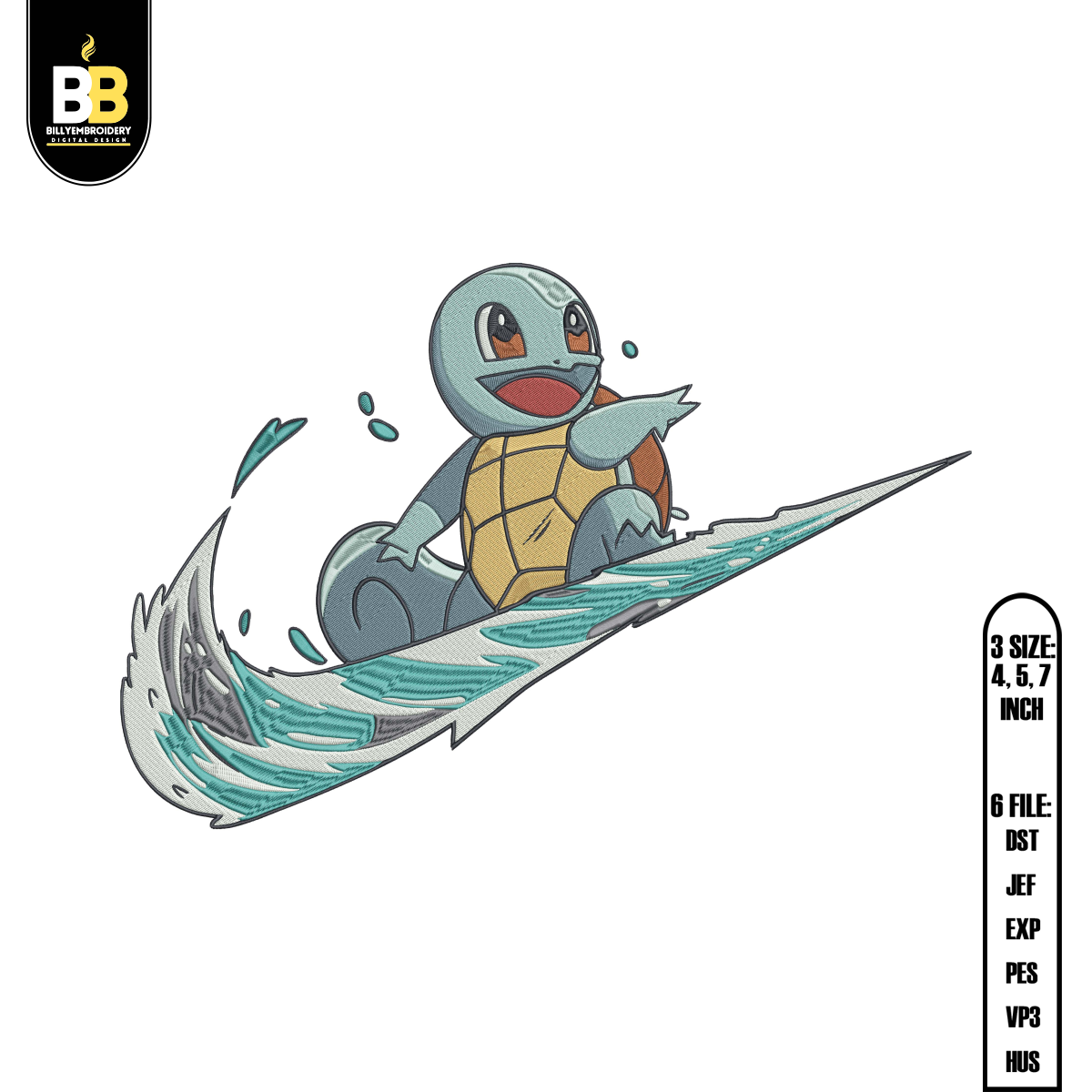 Swoosh squirtle embroidery design, Pokemon embroidery,Anime | Inspire ...