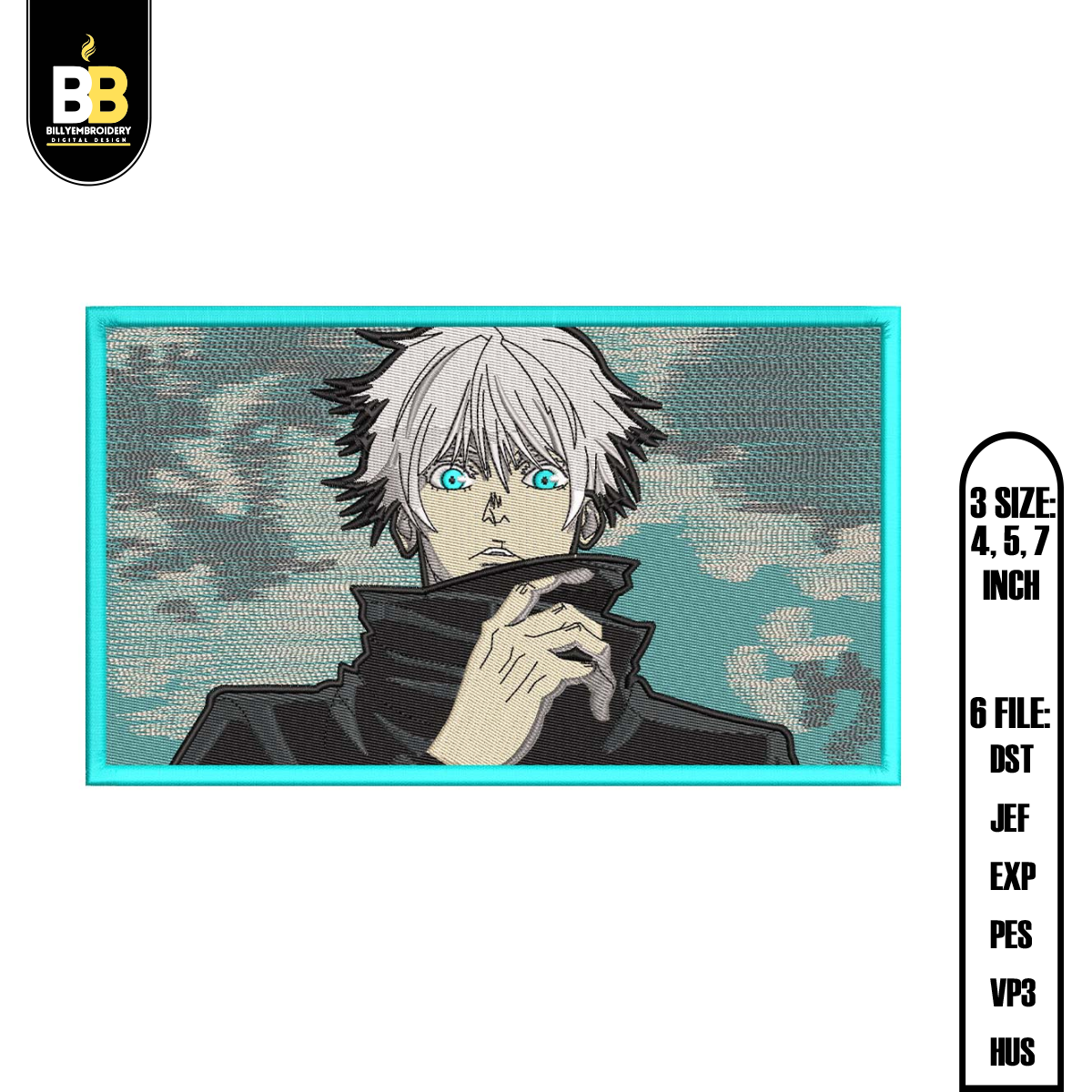 Satoru Gojo Anime Jujutsu Kaisen Embroidery File ,Embroidery | Inspire ...