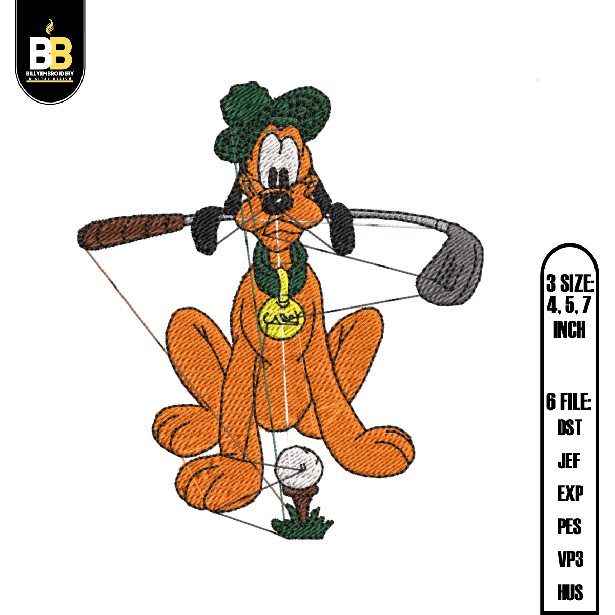 Pluto Golf Embroidery File, Embroidery Design,Digital Embroi | Inspire Uplift