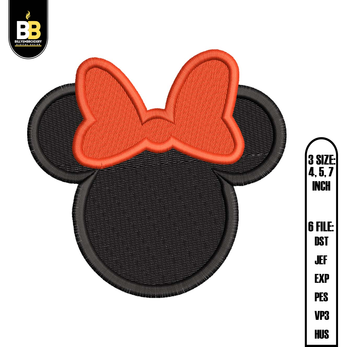 Minnie Mouse Head Logo Embroidery,Embroidery Machine Files, | Inspire ...