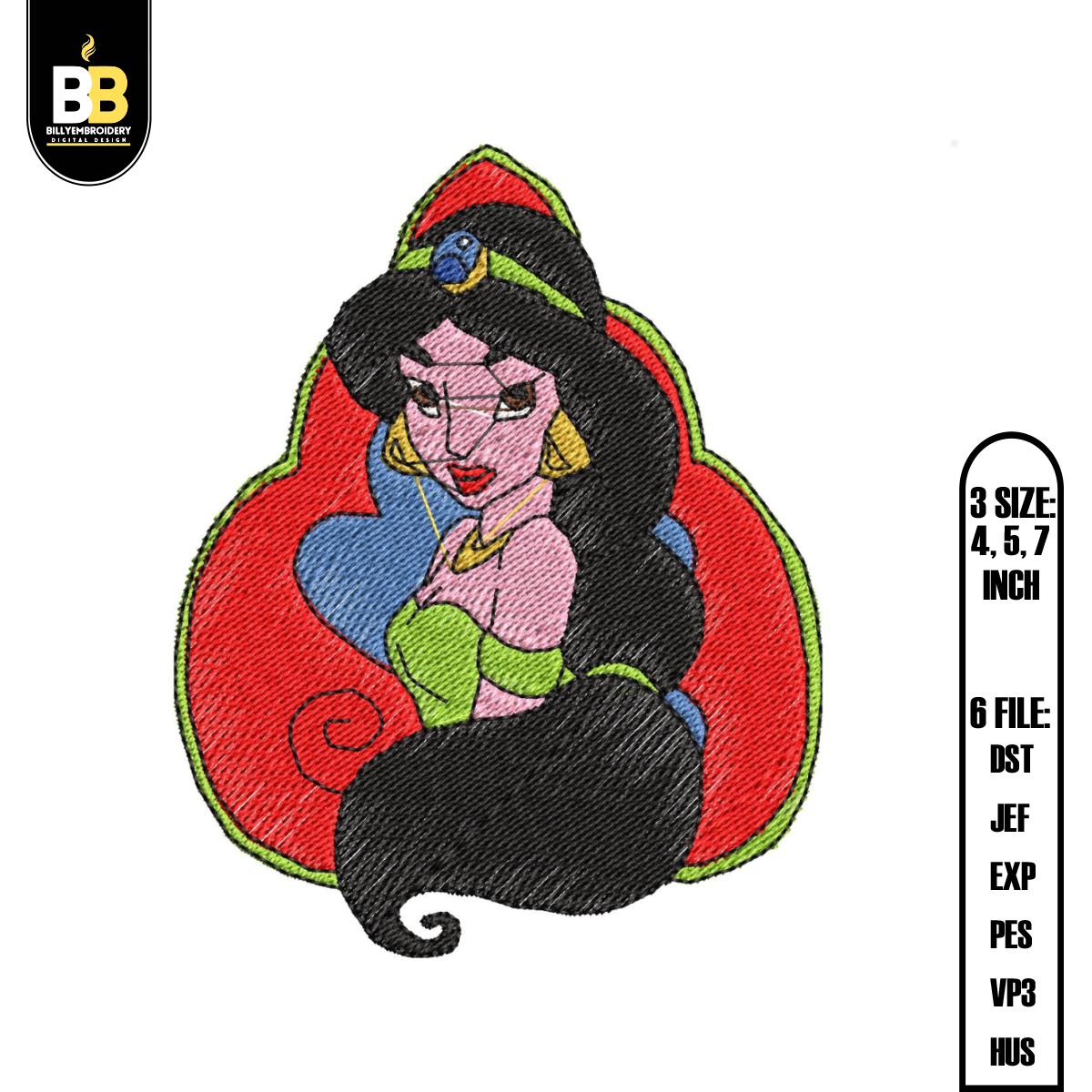 Aladdin Princess Jasmine Embroidery, Aladdin Embroidery File - Inspire ...