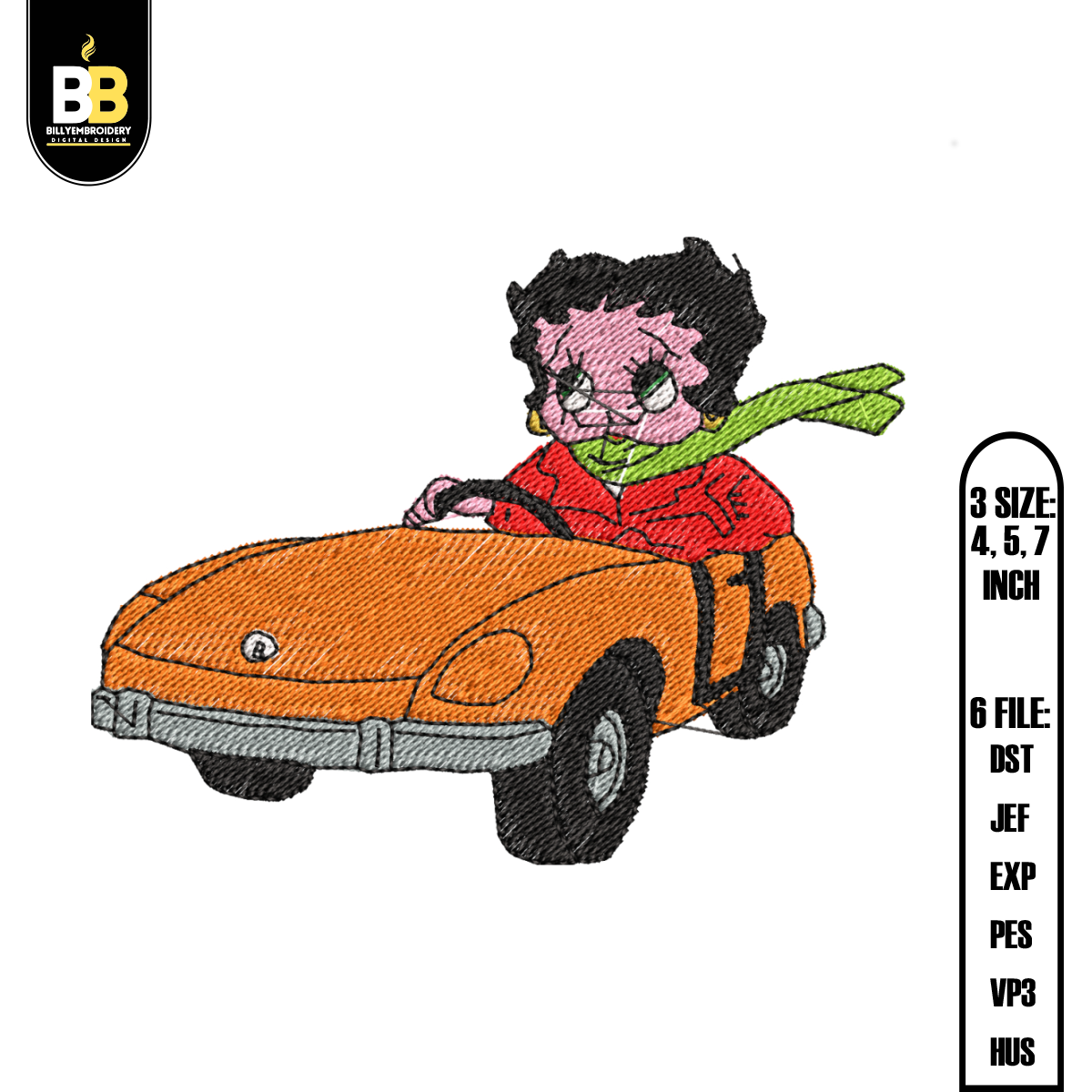 Betty Boop Driving Car Embroidery Files,Betty Boop, Embroide | Inspire ...