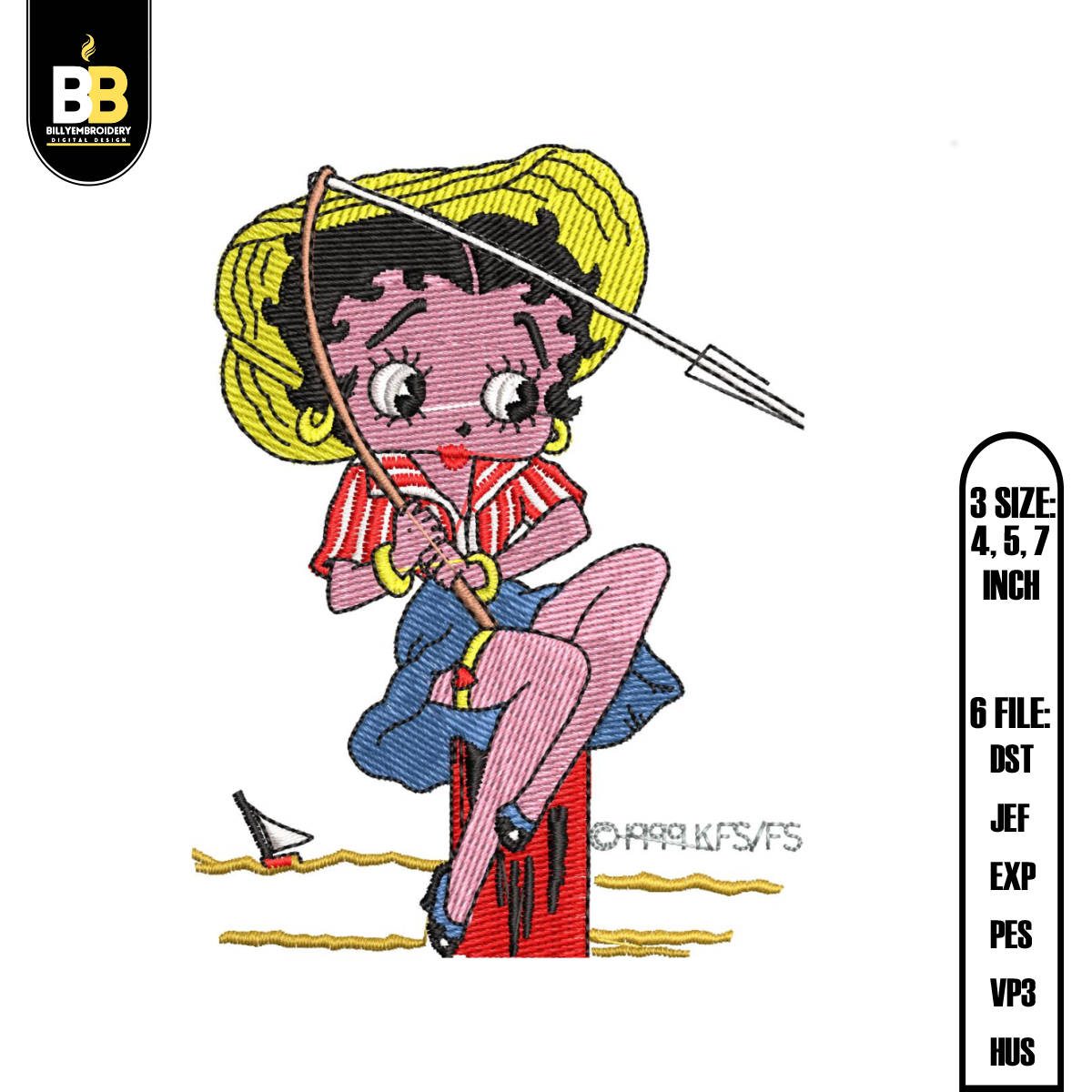 Betty Boop Relax Fishing Embroidery File,Betty Boop, Embroid | Inspire ...