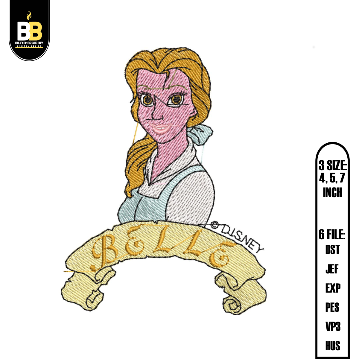 Disney Belle Princess Embroidery,Princess Embroidery, Cartoo | Inspire ...