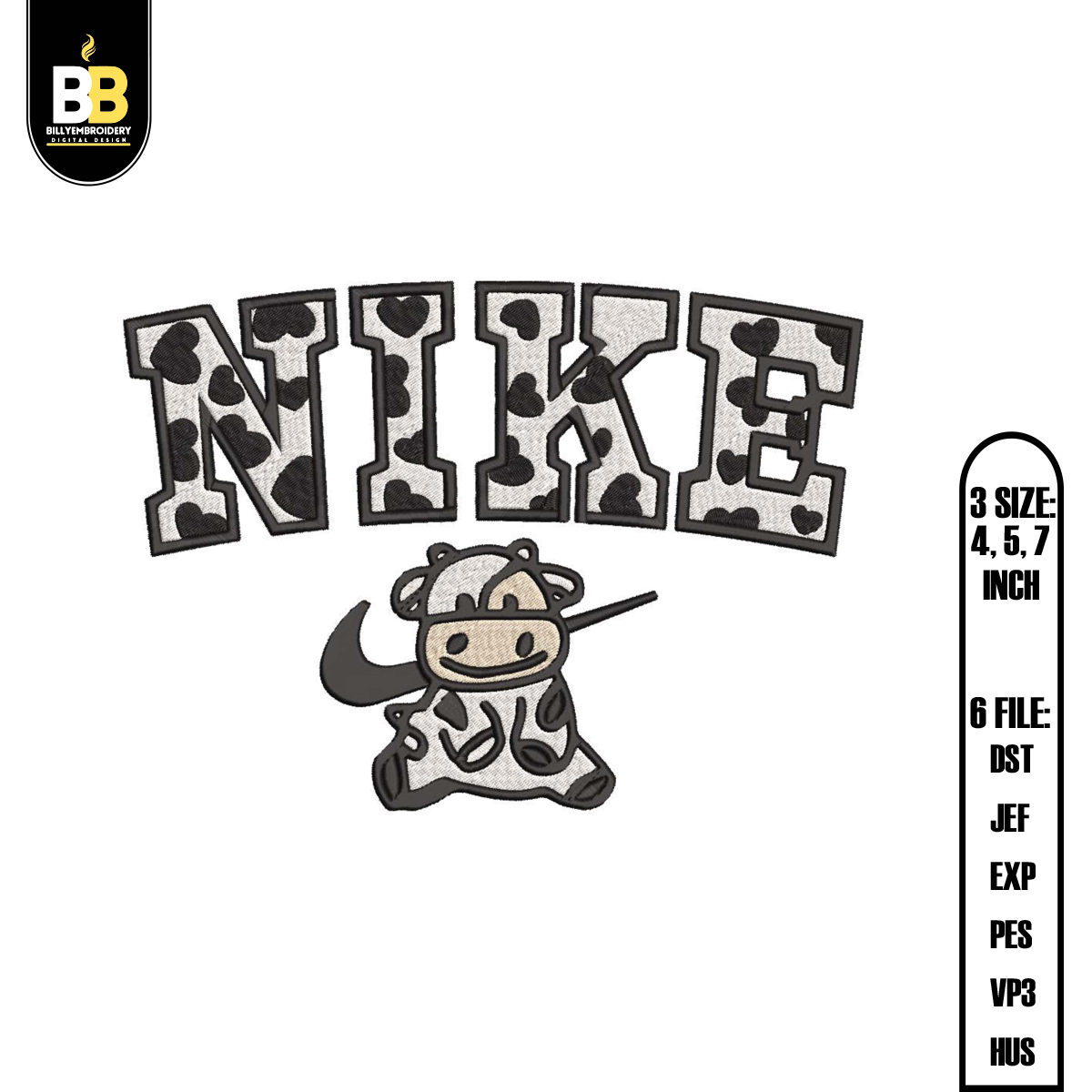 Dairy cow x nike embroidery design, Cow embroidery, Nike des | Inspire ...