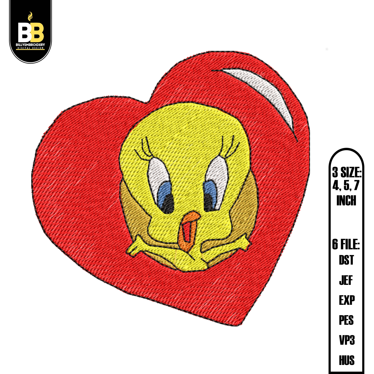 Tweety Bird Heart Embroidery, Embroidery Design,Digital Embr | Inspire ...