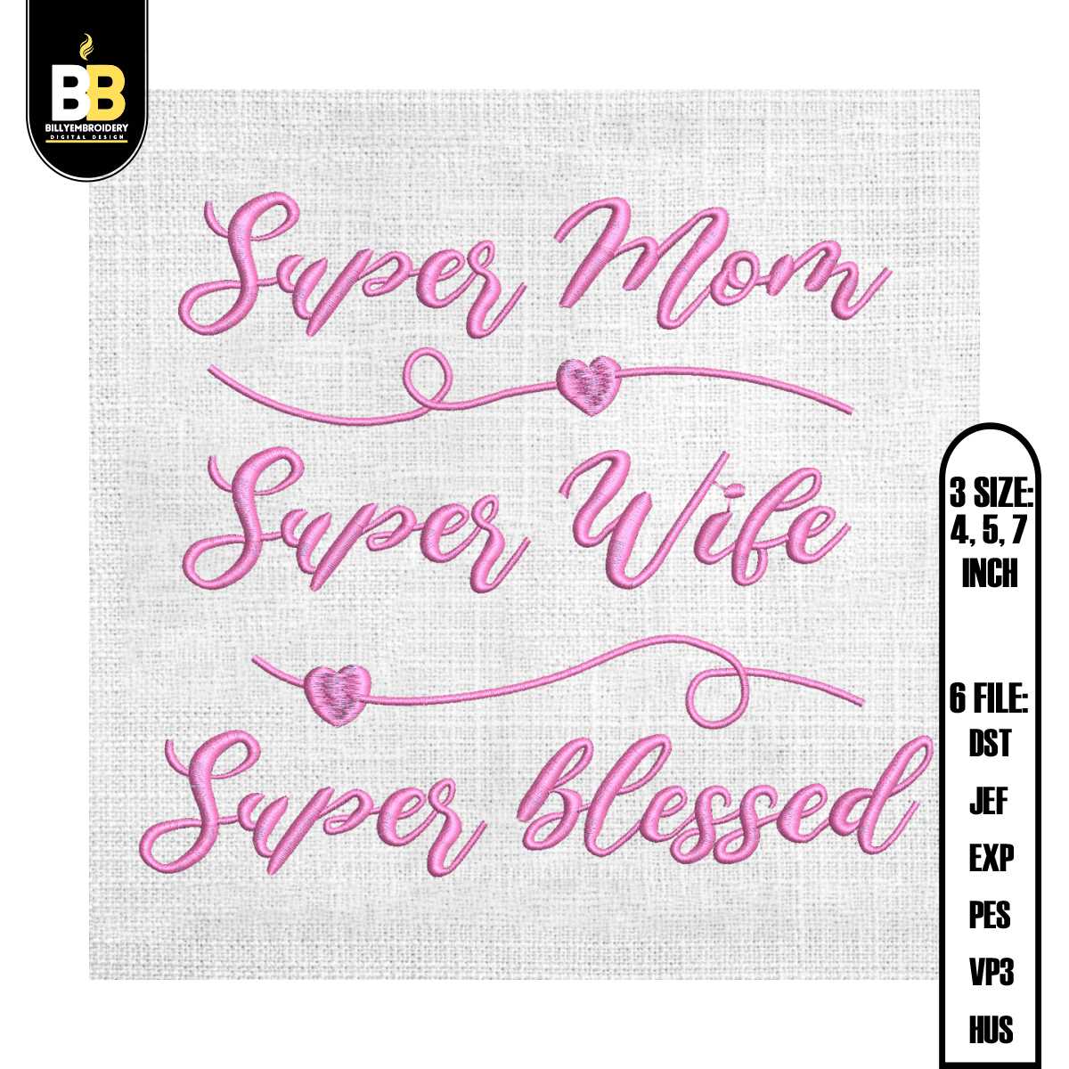 Supeer Mom Super Wife Super Blessed Embroidery | Inspire Uplift