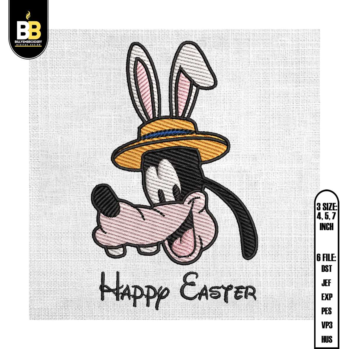 Bunny Ears Goofy Dog Funny Face Happy Easter Embroidery | Inspire Uplift
