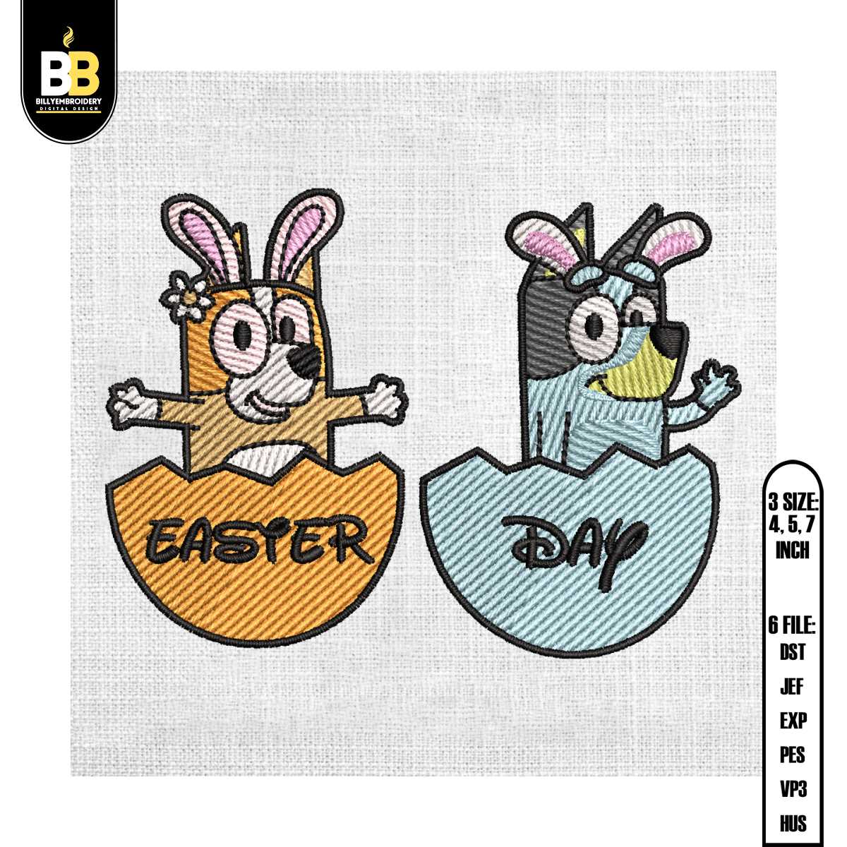 Easter Day Eggs Hatch Bluey And Bingo Bunny Embroidery | Inspire Uplift