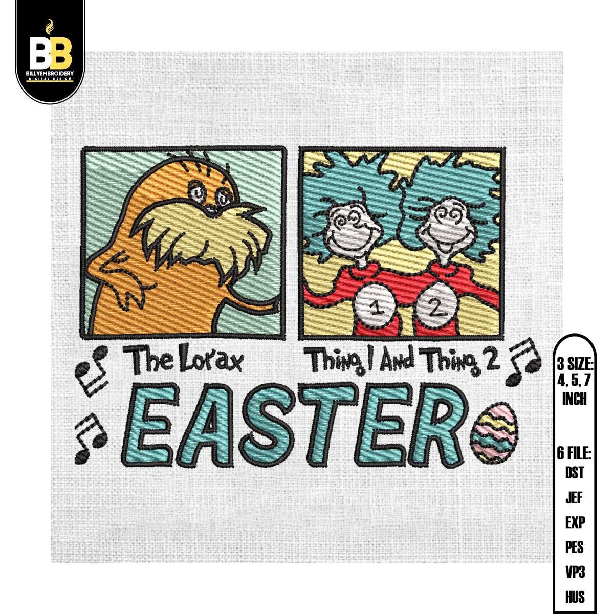 Thing 1 Thing 2 The Lorax Dr Seuss Easter Egg Embroidery | Inspire Uplift
