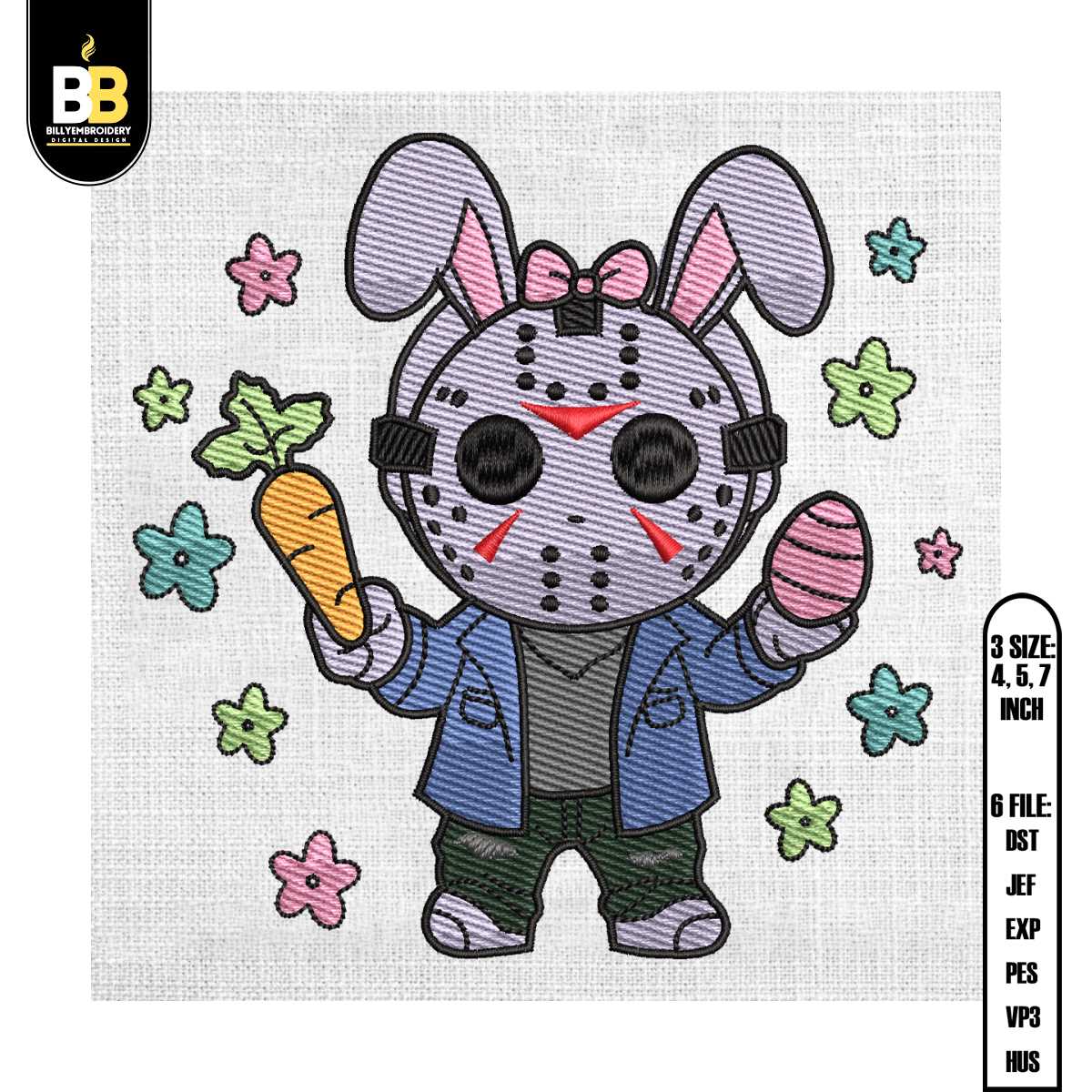 Horror Jason Voorhees Easter Bunny Ears Embroidery | Inspire Uplift