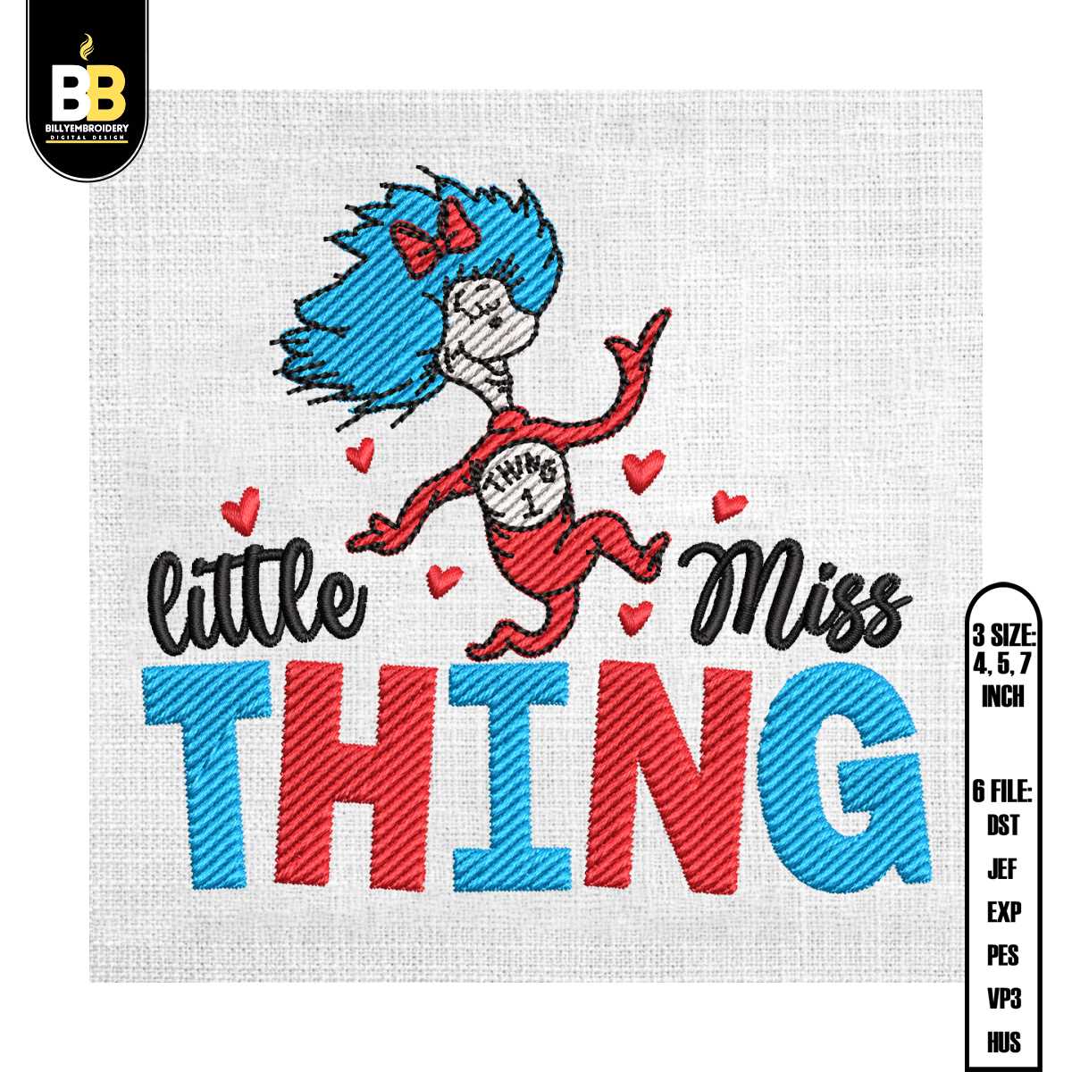 Little Miss Thing Dr Seuss Story Book Embroidery | Inspire Uplift