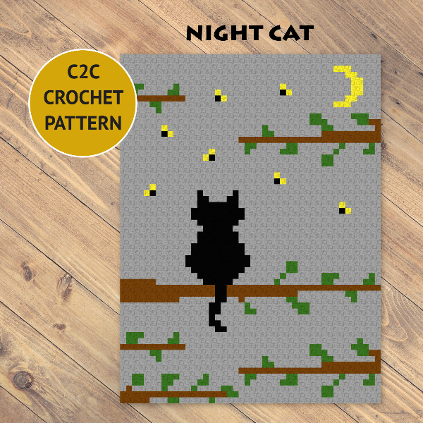 Night Cat c2c Crochet Pattern | PDF | Digital | Inspire Uplift