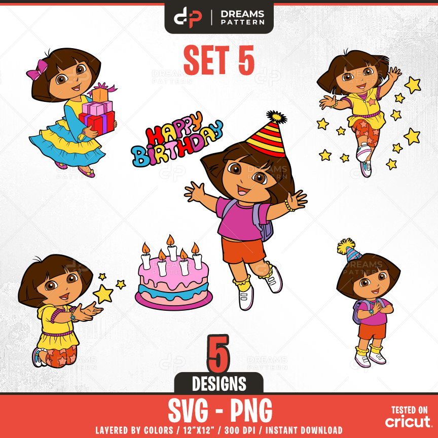 Dora The Explorer Svg, 5 Designs Easy to use, set 5 Cartoon - Inspire ...