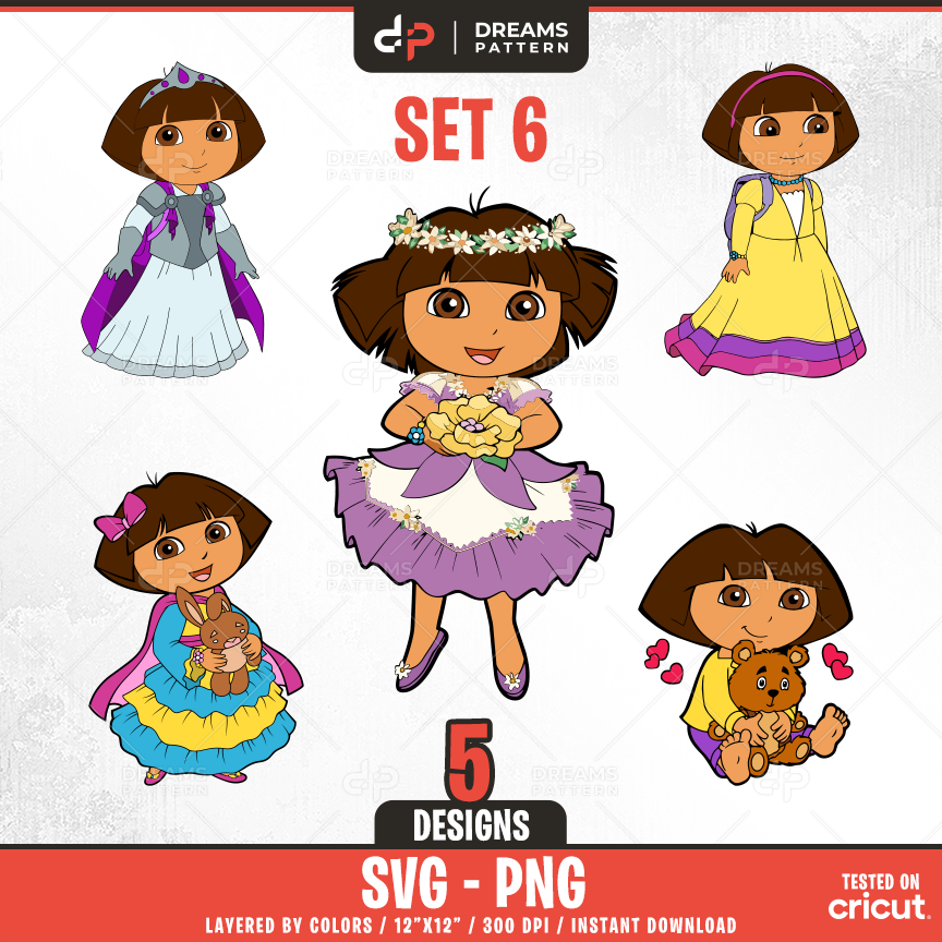 Dora The Explorer Svg, 5 Designs Easy to use, set 6 Cartoon - Inspire ...