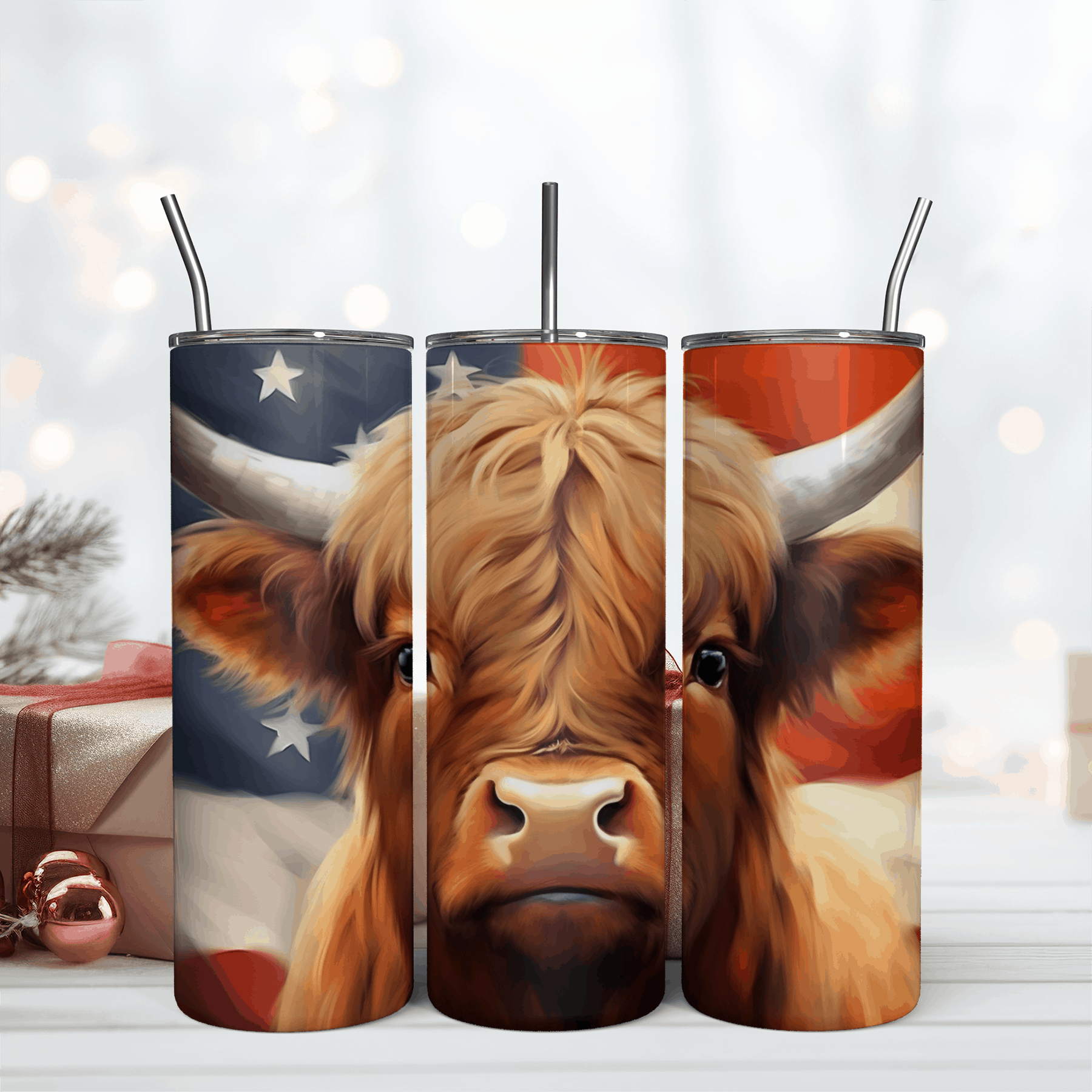 American Flag Cows 20 Oz Tumbler Sublimation Wrap Png - Inspire Uplift