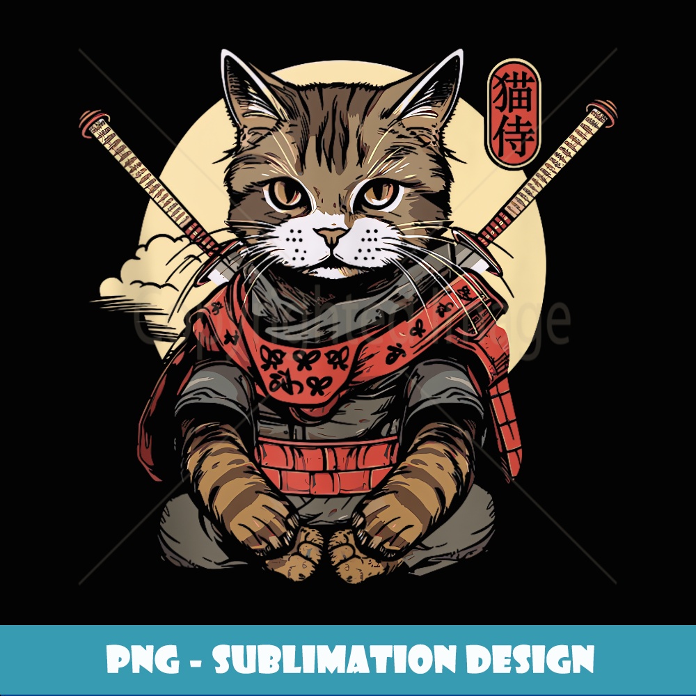 Japanese Samurai Cat Tattoo, Kawaii Ninja Cat Women, Girls - | Inspire ...