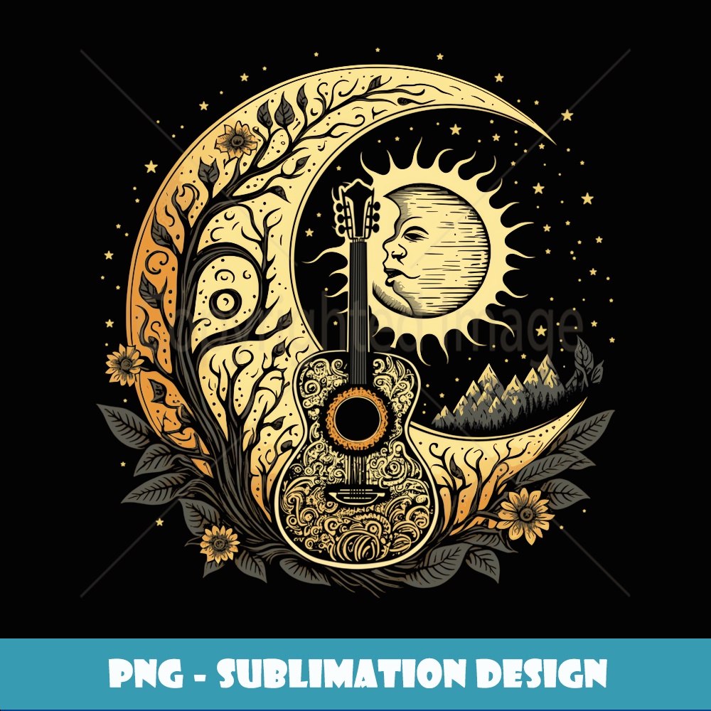 Cottagecore Acoustic Guitar With Moon, Sun And Stars Long Sl | Inspire ...