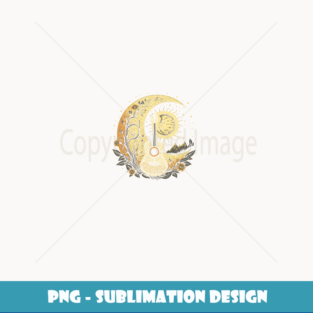 Cottagecore Acoustic Guitar With Moon, Sun And Stars - PNG T | Inspire ...