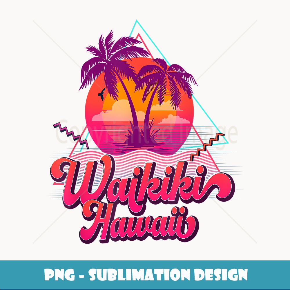 Waikiki Beach Vacation Hawaii Surf Sunset Surfer Retro 80s - | Inspire ...