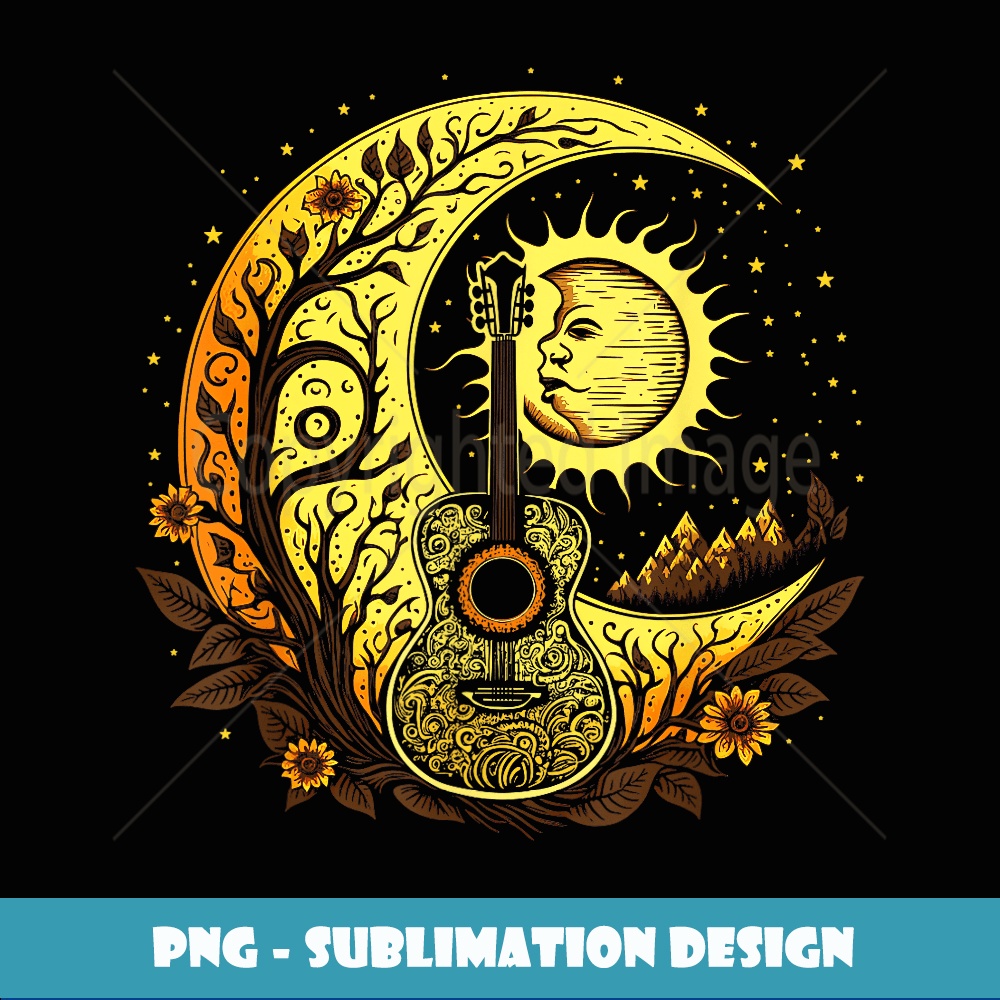 Cottagecore Acoustic Guitar With Moon, Sun And Stars - Premi | Inspire ...